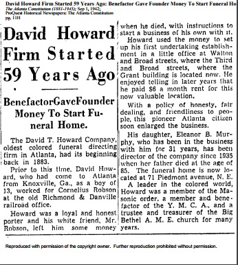 David T. Howard – The Man Behind the Name – Atlanta's Past Revisted